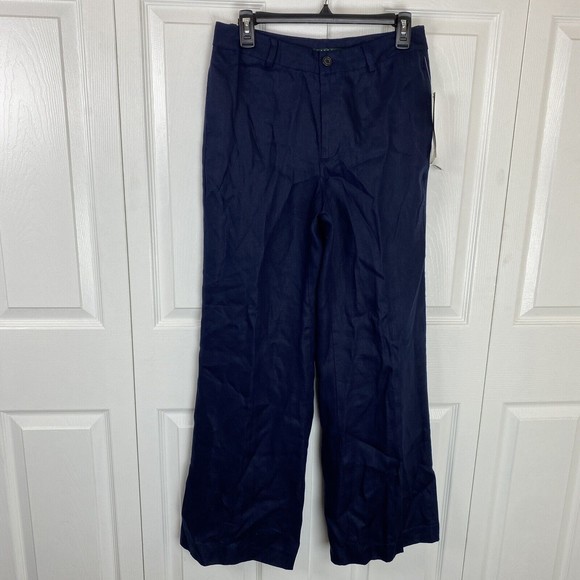 Lauren Ralph Lauren | Pants & Jumpsuits | Lauren Ralph Lauren Sz 6 0 Linen Wide Leg Navy Blue ...
